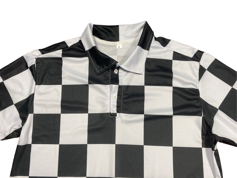 1990s Black and White Checkered Polo Shirt Size Large - Etsy