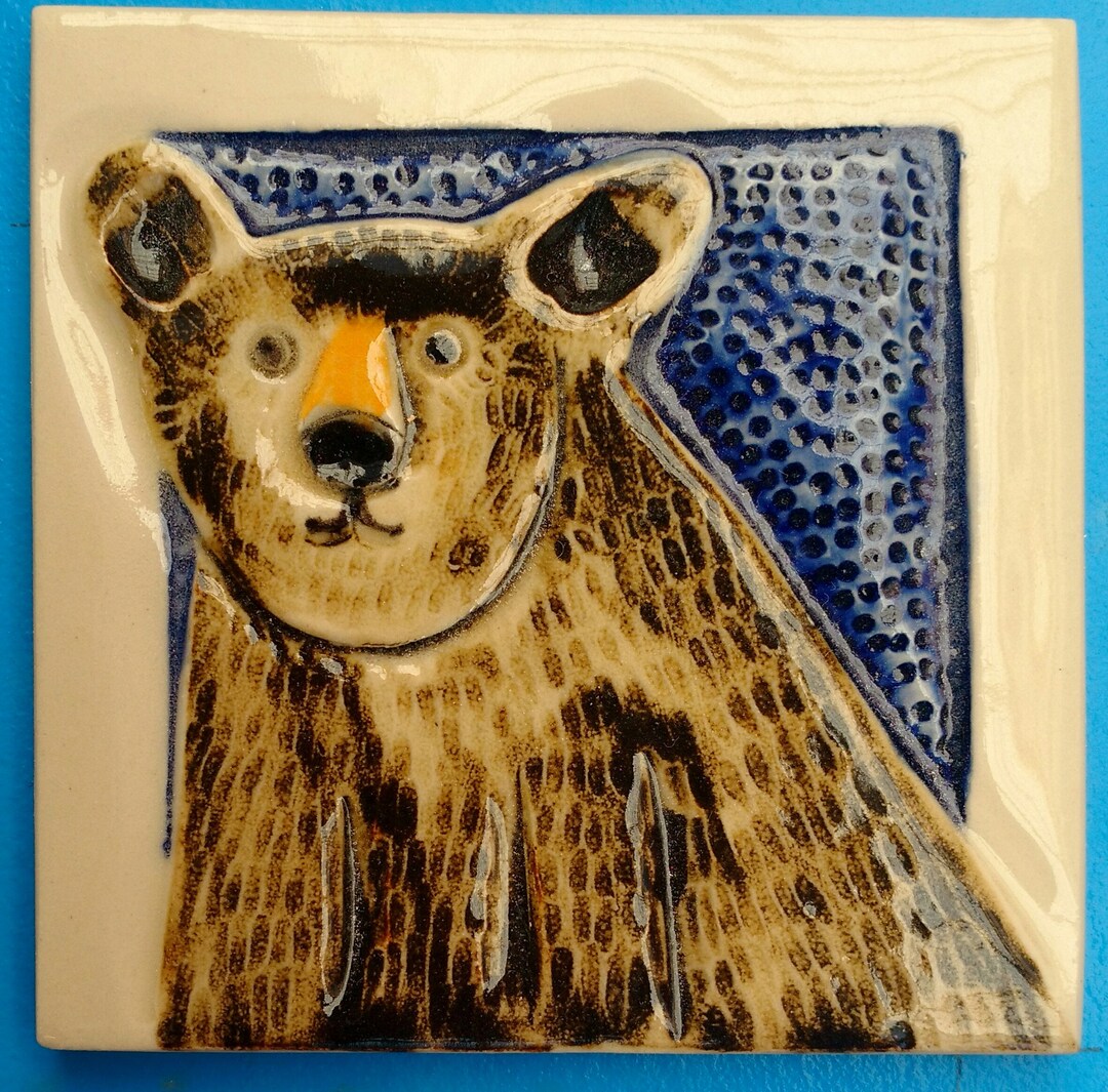 Black Bear, Tile, 4", Handmade, Porcelain, Bathroom, Backsplash ...