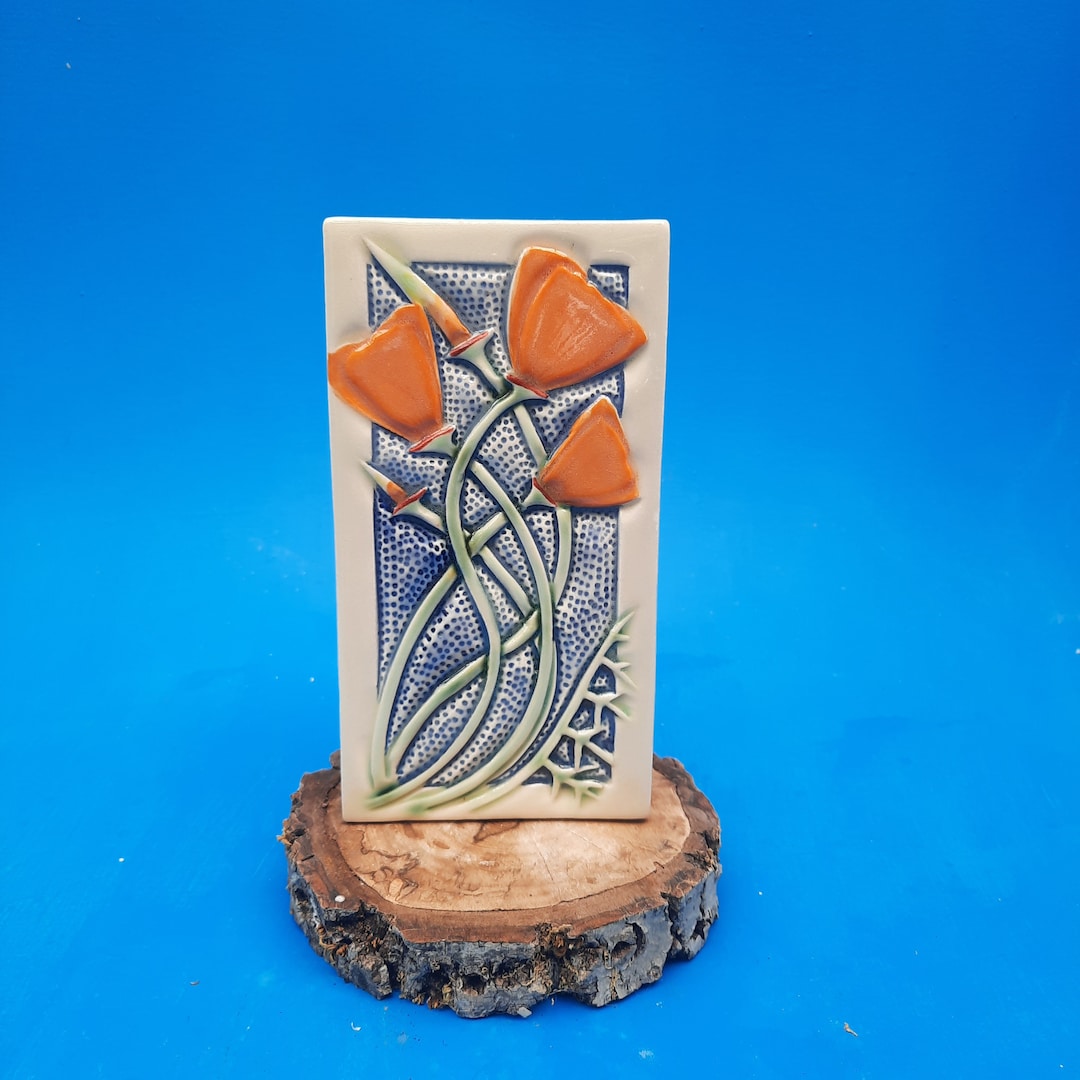 Arts and Crafts, Mission Style, California Poppy Handmade Tile - Etsy