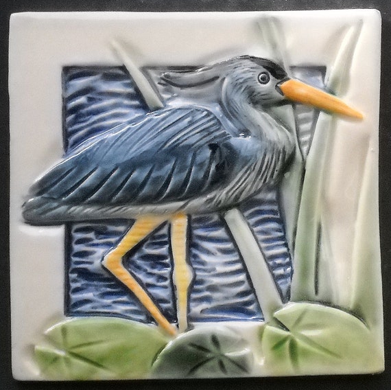 Great Blue Heron Tile Arts and Crafts Style - Etsy