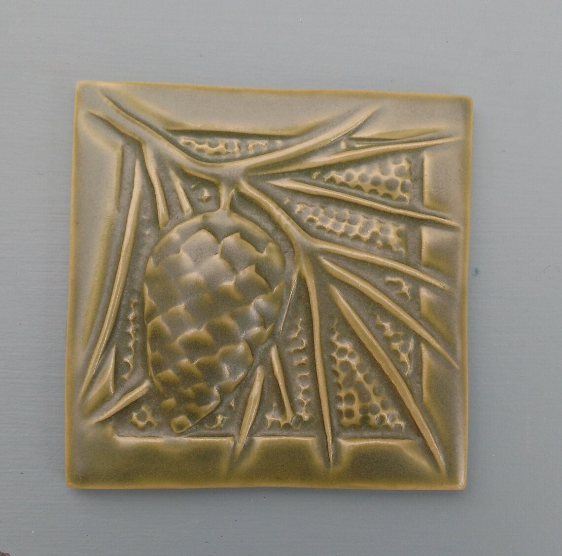 Pine Cone Handmade Tile Arts and Crafts Style - Etsy