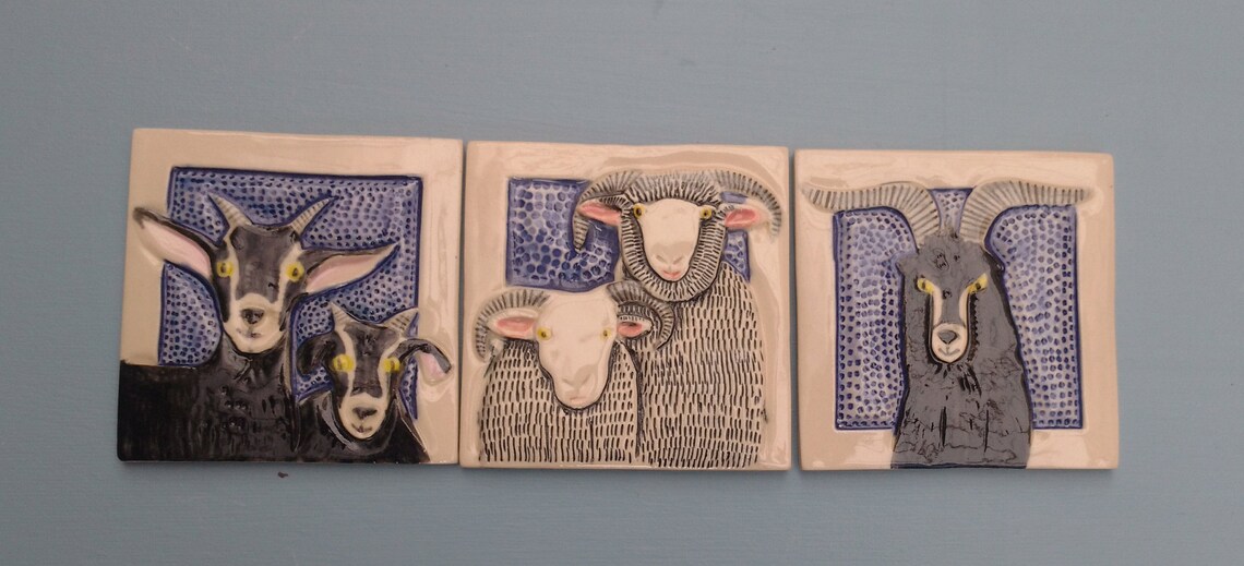 Sheep Tile 4 Handmade Porcelain Bathroom - Etsy