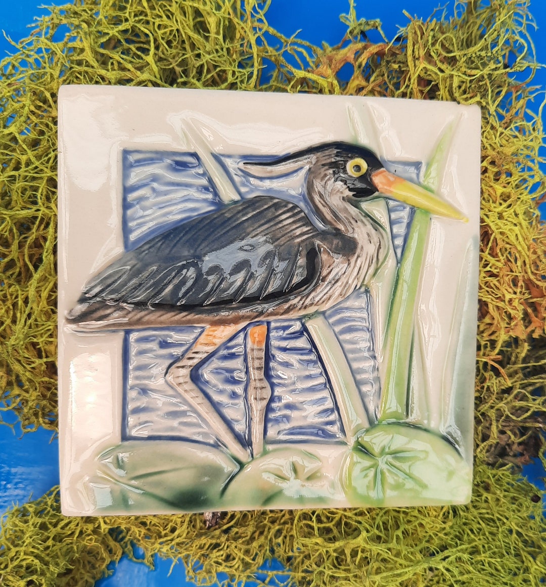 Great Blue Heron Tile, Arts and Crafts Style - Etsy