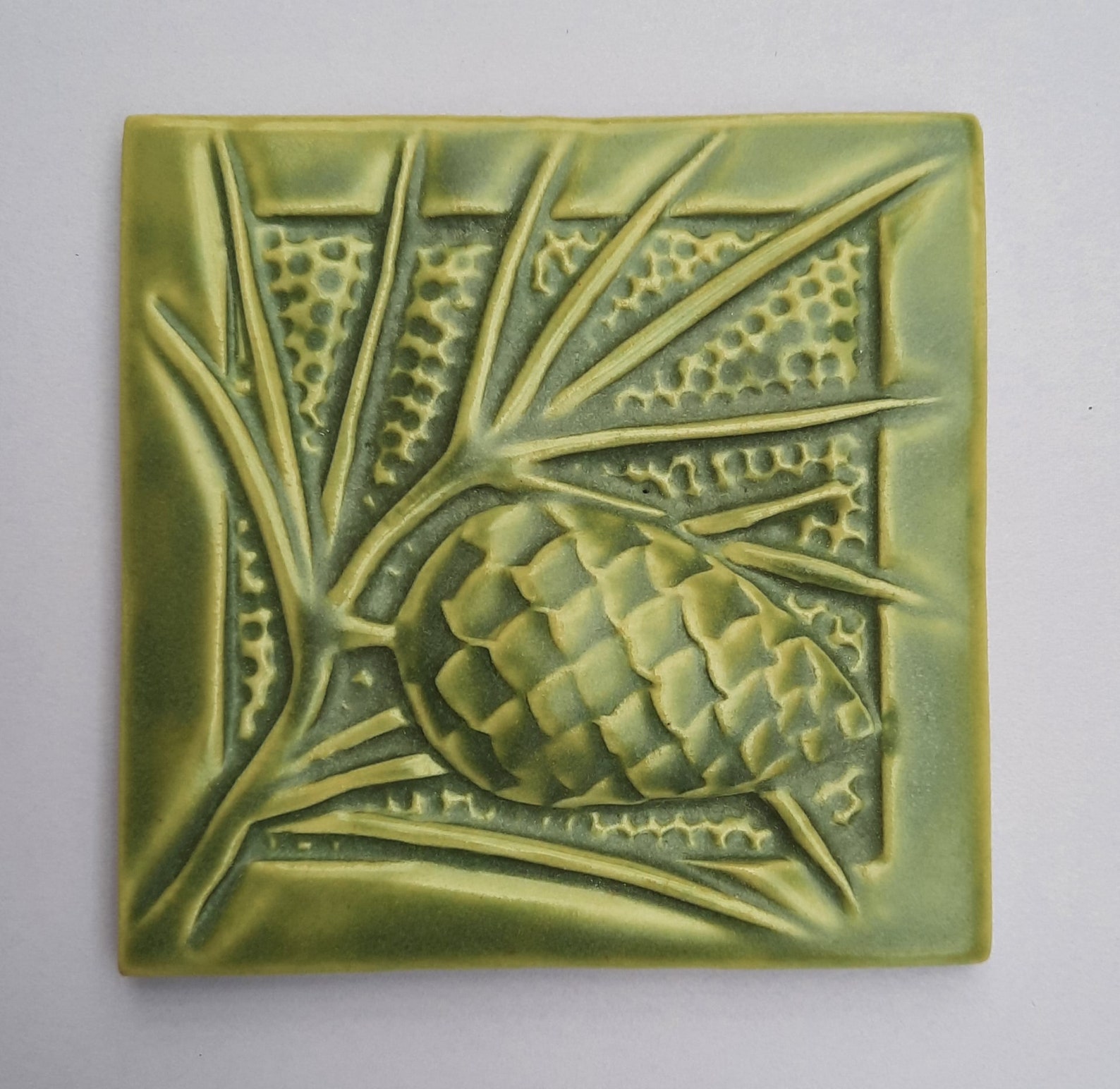Pine Cone Handmade Tile Arts and Crafts Style - Etsy