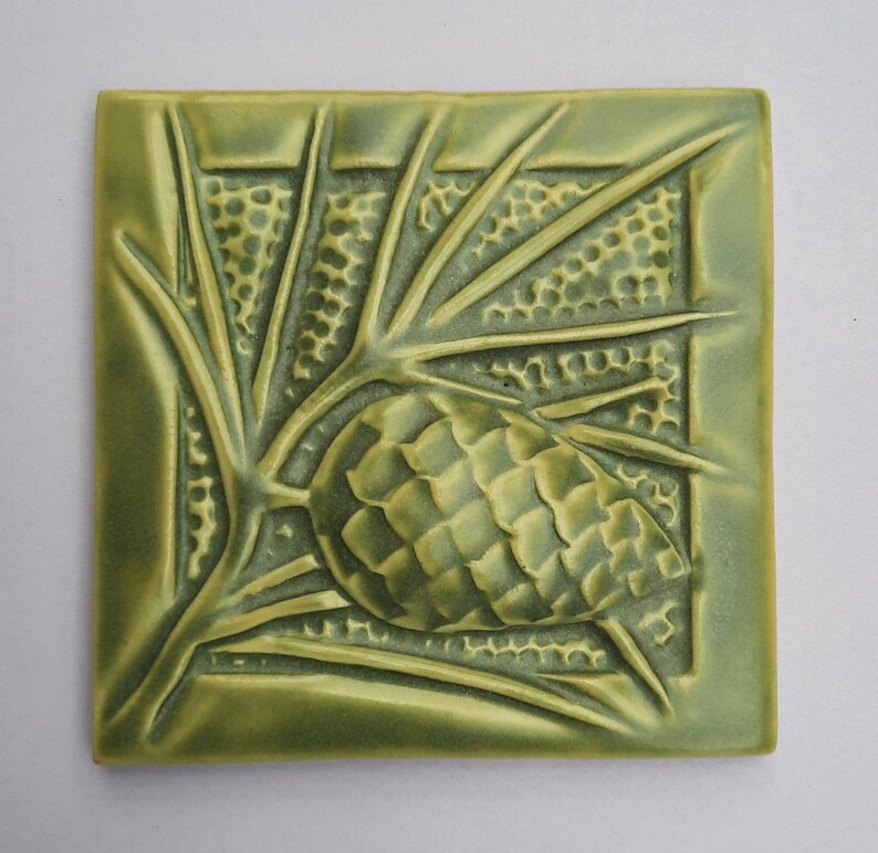Pine Cone Handmade Tile Arts and Crafts Style - Etsy