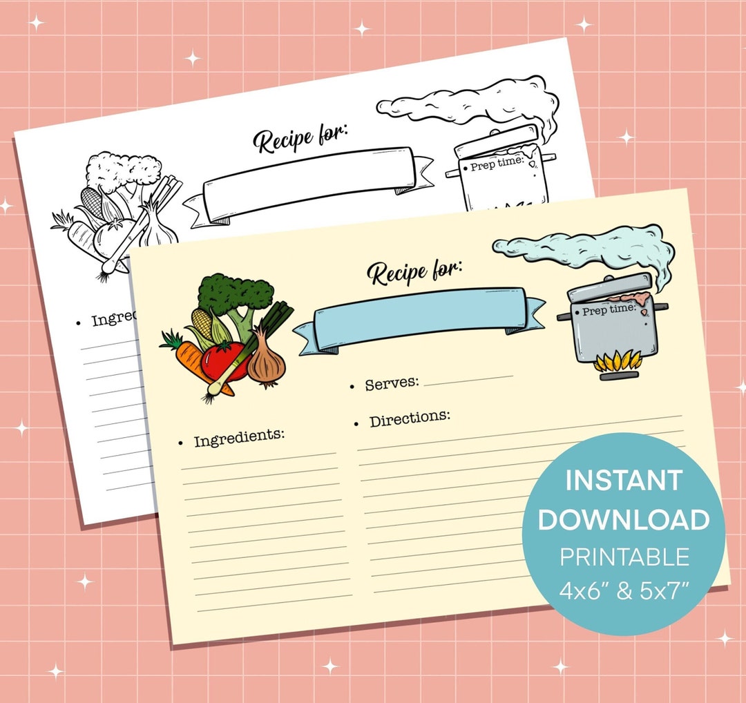 Recipe Card Printable, Cooking Card,insert, Vintage, Downloadable ...