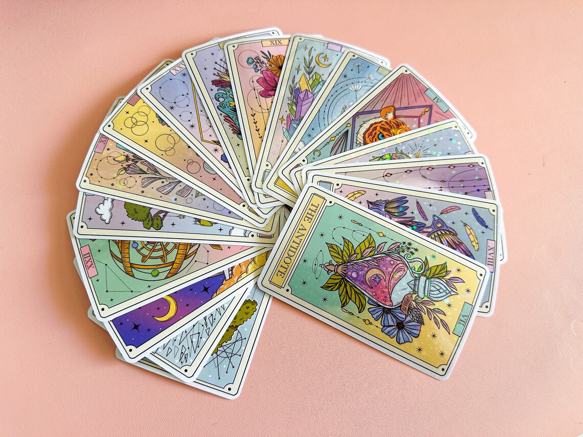 Holographic Tarot Card Sticker: Gemstone Oracle, Handmade Die Cut - Etsy