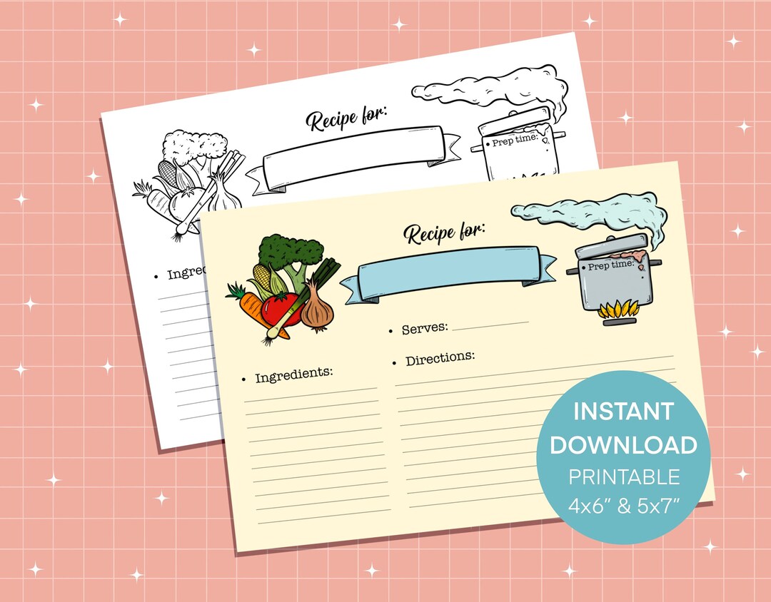 Recipe Card Printable Cooking Cardinsert Vintage - Etsy