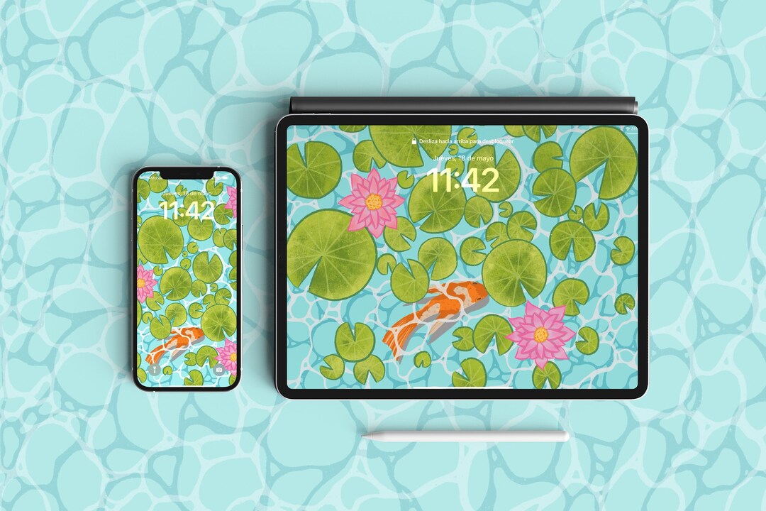 Koi Fish in a Pond Digital Wallpaper | Iphone/android Wallpaper ...