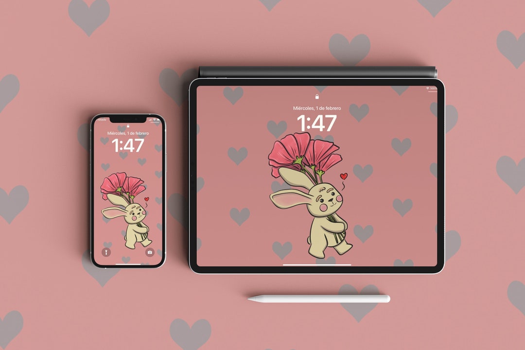 Bunny and Flowers Digital Wallpaper | Iphone/android Wallpaper | Tablet ...