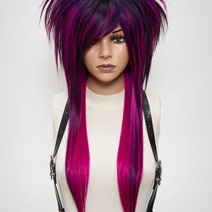Pink Wig Purple, Bang Wig Side Part, Shag Wig Layered, Alternative Wig ...