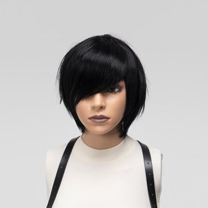 Black Wig Human Hair, Emo Wig Scene Kid, Bob Wig Short, Bang Wig Side ...