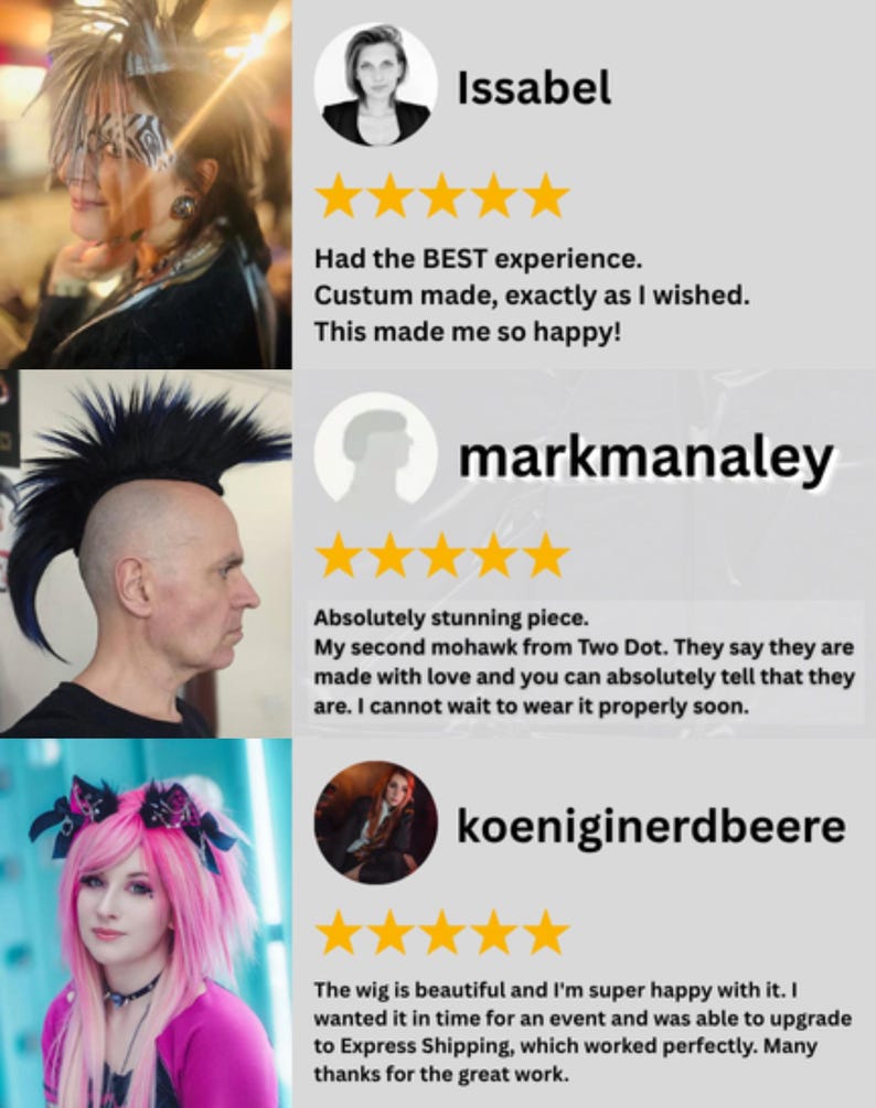 Headpiece Mohawk Wig, Spike Mohawk Warriors, Goth Wig Punk, Mohican ...