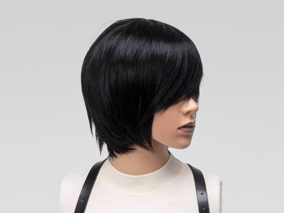 Black Wig Human Hair, Emo Wig Scene Kid, Bob Wig Short, Bang Wig Side ...