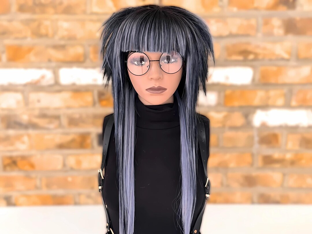Emo Wig Scene Hair, Wolf Cut Wig Mullet, Pale Blue Wig Black, Chinese ...