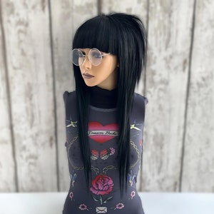 Emo Scene Wig Cosplay Mullet Styled With Bangs in Black Straight Long ...