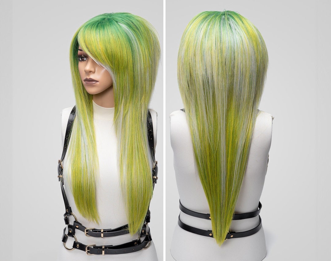 Green EMO Wig Scene Styled Mullet Men Women Drag Spiky Straight ...