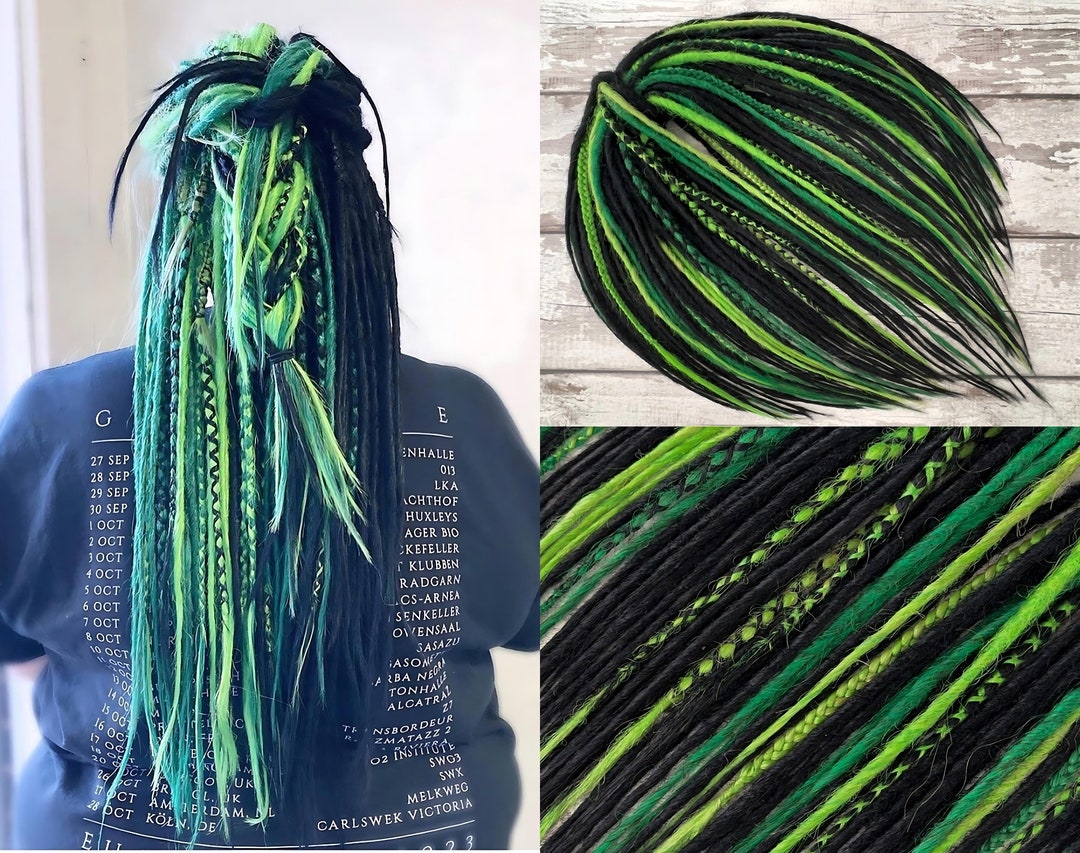 Black Dread Green Locs Extension, Double End Dread Single, Cyber Dread ...