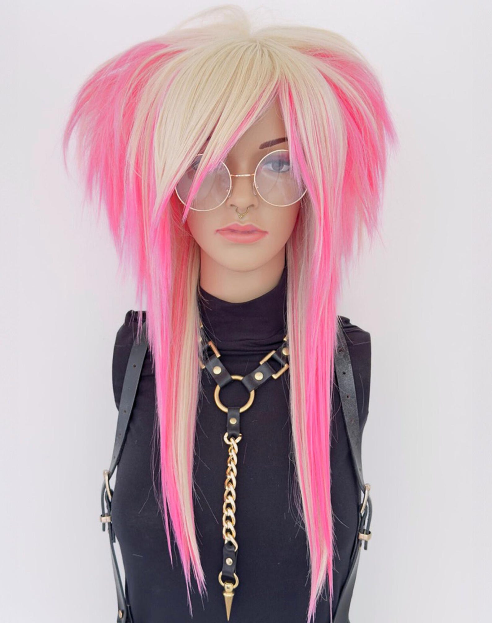 Emo Scene Wig in Blonde With Pink – Layered Cut Wig With Side Bangs for ...
