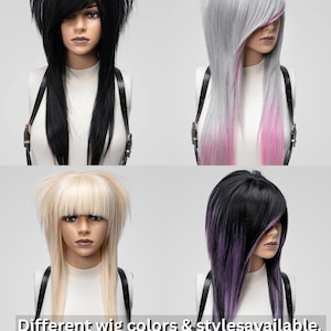 Black & Pink Emo Scene Wig – Layered Razor Cut With Side Bangs - Etsy ...