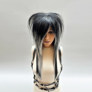 Emo Wig Scene Hair, Jet Black Wig White, Bang Wig Side Part, Shag Wig ...