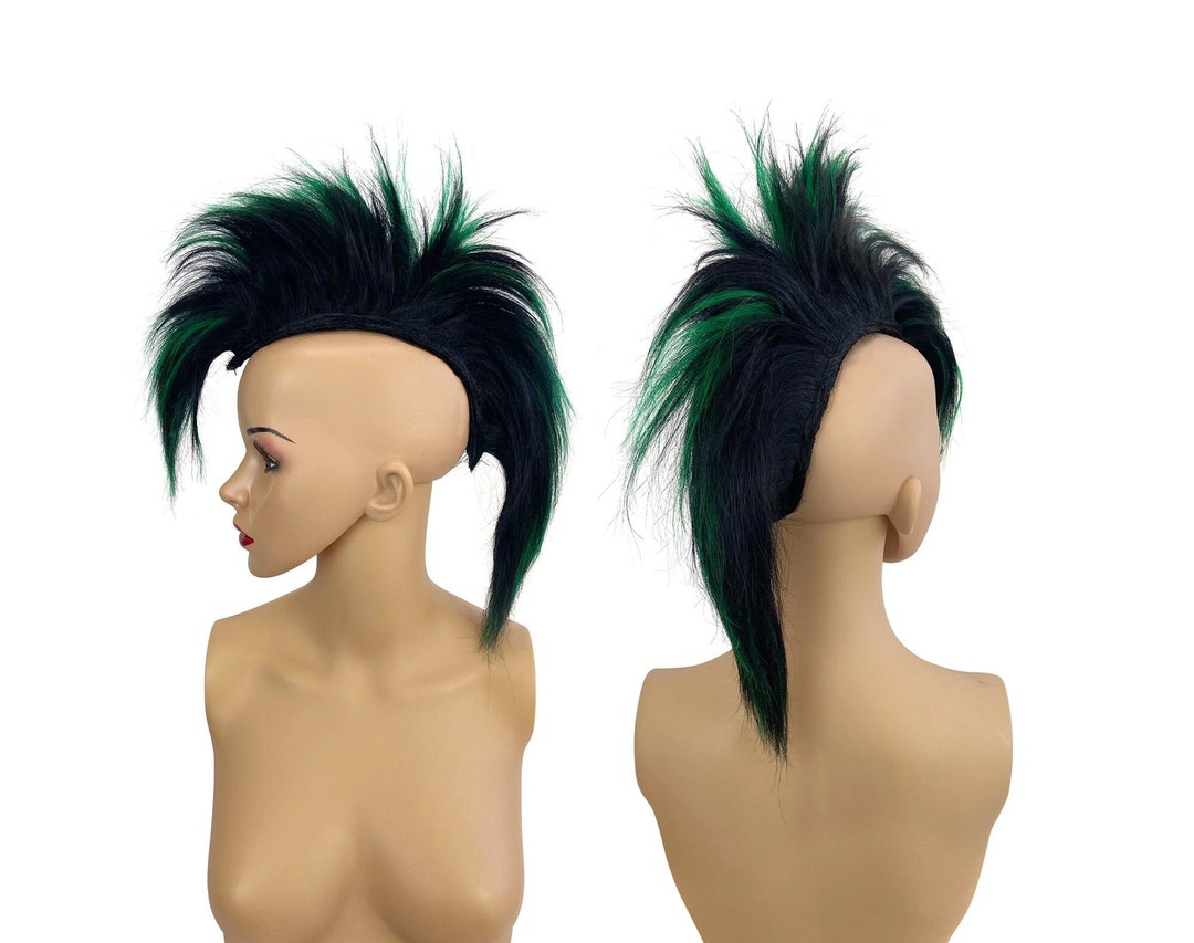 Black & Green Mohawk Clip on Hair Pieces. Human Hair. - Etsy