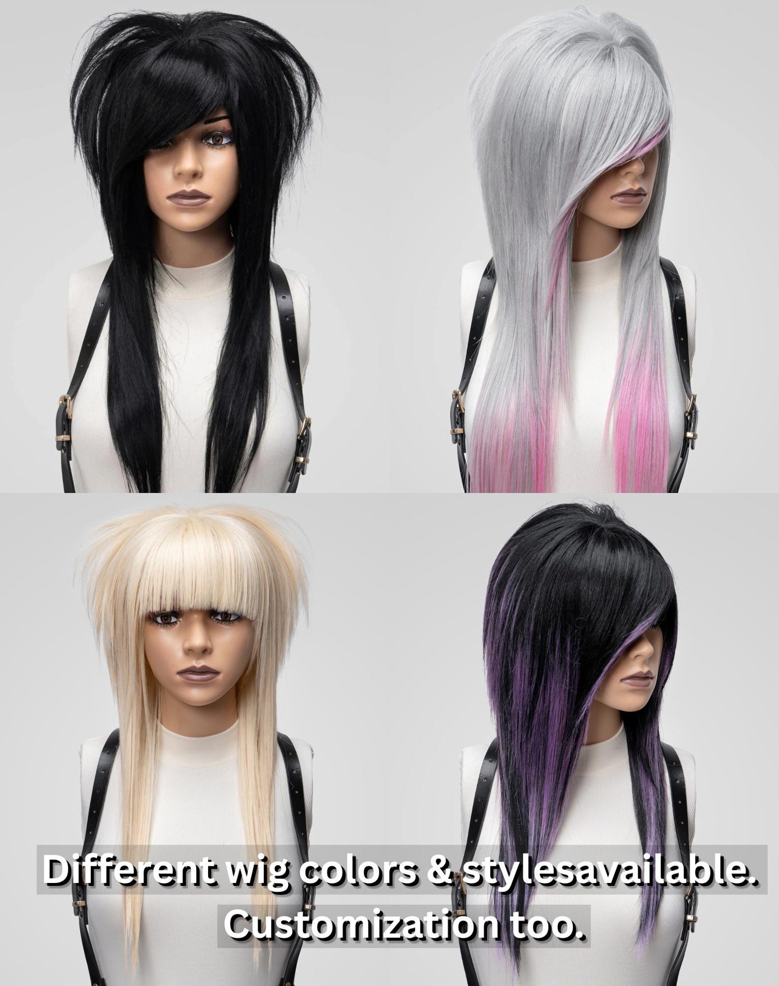 Emo Wig Scene Kid, Black Wig Red, Medium Length Wig Shag, Alternative ...