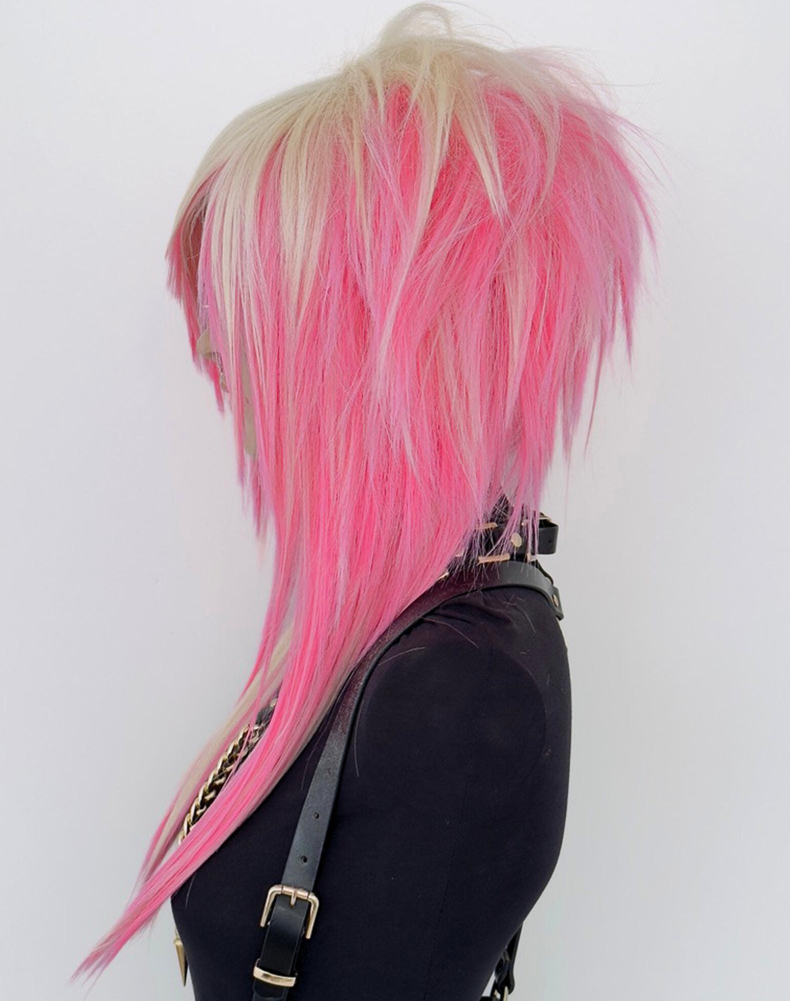 Emo Scene Wig in Blonde With Pink – Layered Cut Wig With Side Bangs for ...