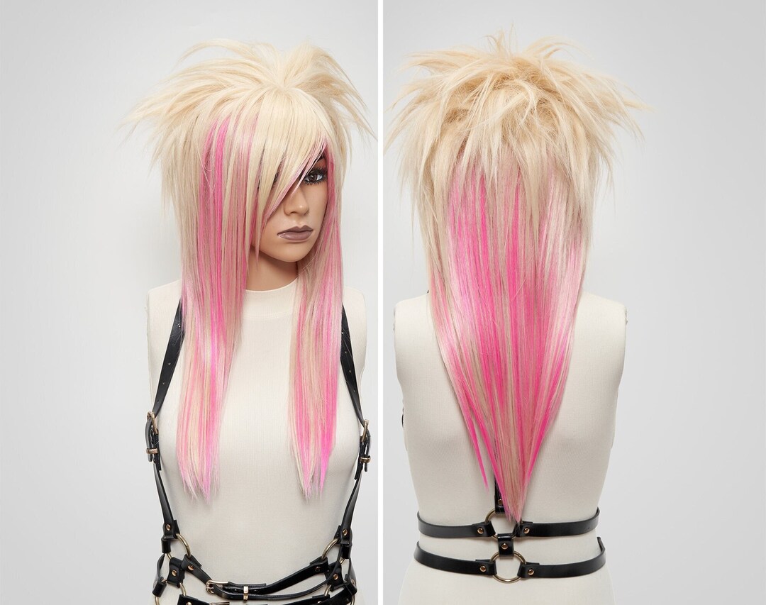 Emo Scene Wig Cosplay Commission, Pink Blonde Wig Side Part Bangs, Long ...