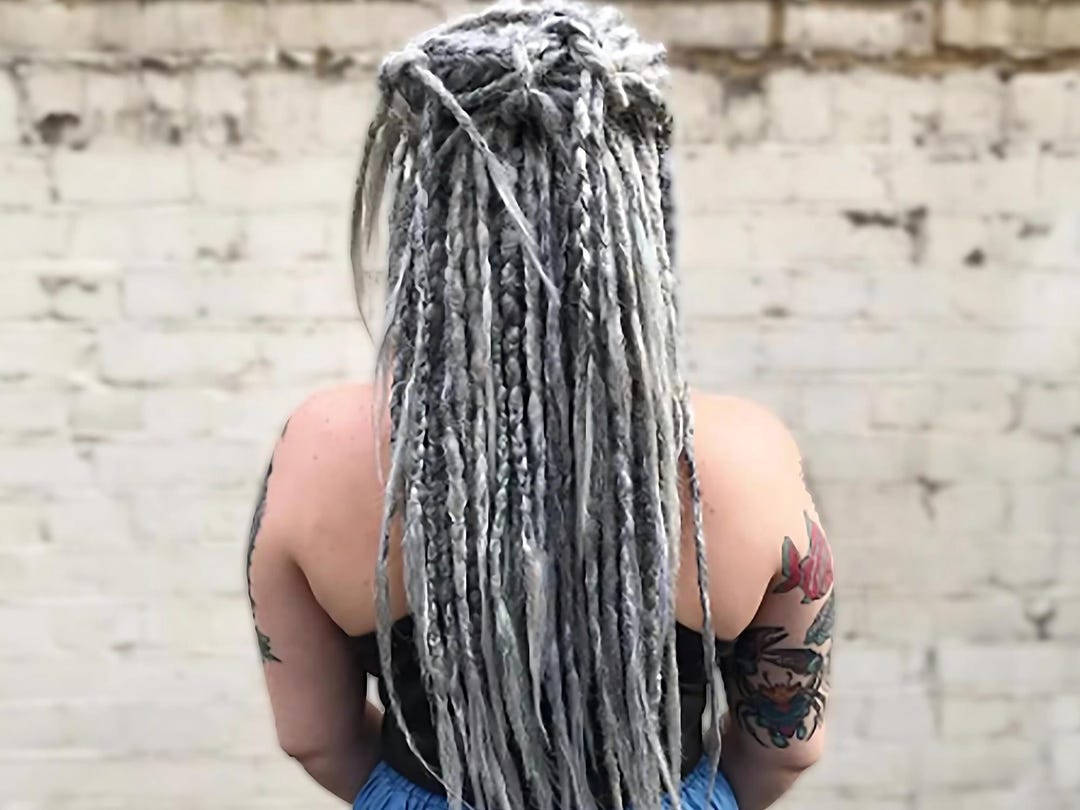 Gray Dread Silver Locs Extensions, Double End Dread Single, Crocheted ...
