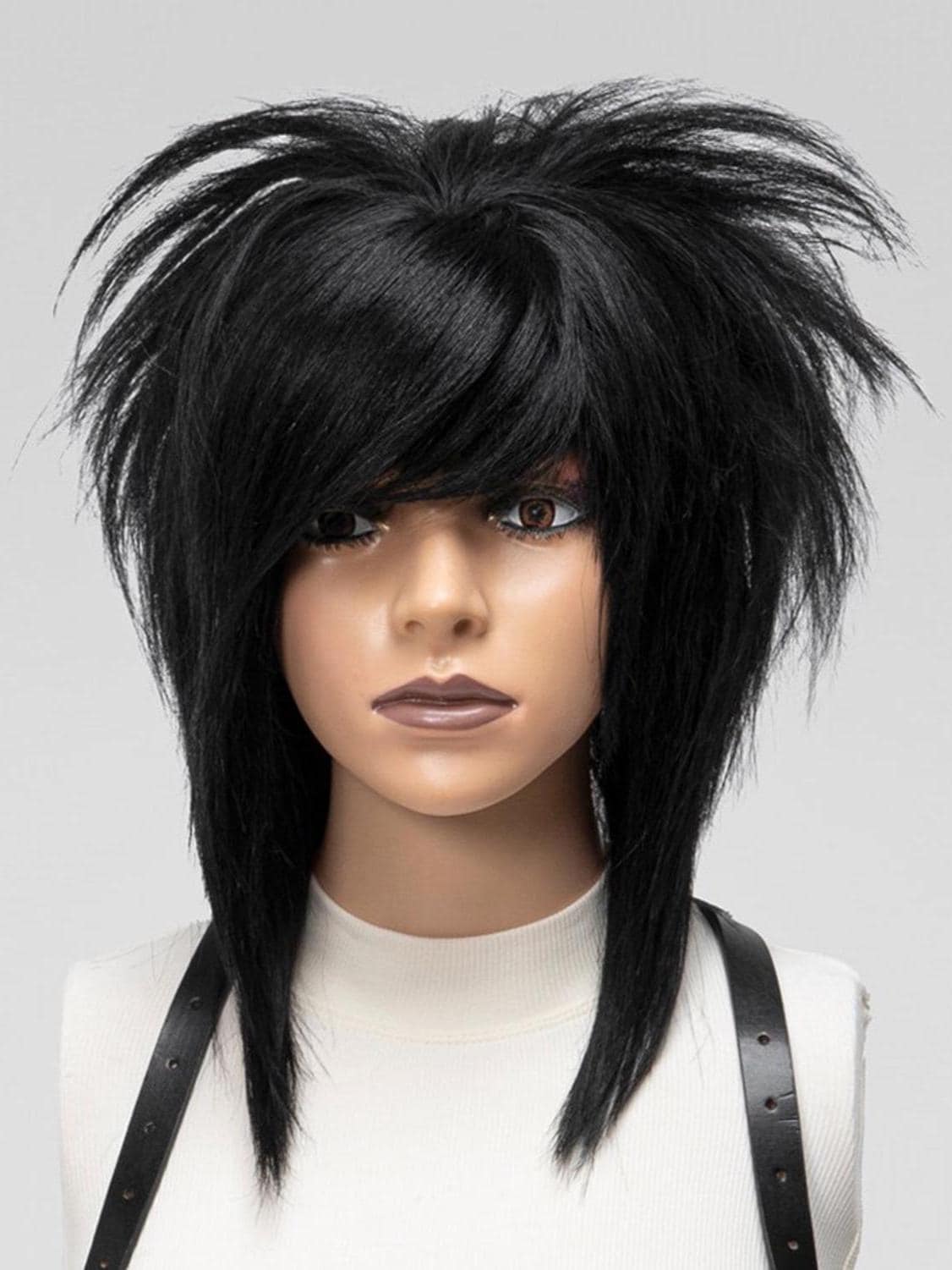 Emo Scene Hair Wig - Jet Black Human Hair Wig, 360 Spiky Wig With Side ...