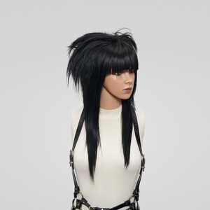 Emo Scene Wig Cosplay Mullet Styled With Bangs in Black Straight Long ...
