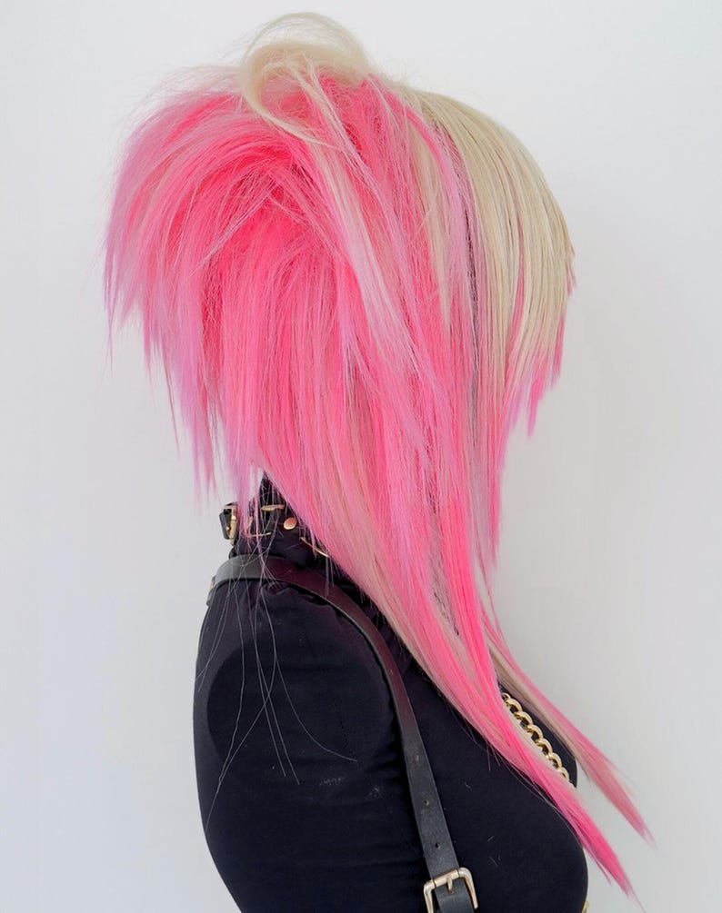Emo Scene Wig in Blonde With Pink – Layered Cut Wig With Side Bangs for ...