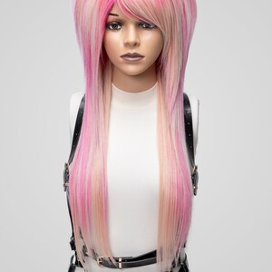 Pink Emo Mullet Full Density Wigs With Bangs Unisex Styled Scene Edgy ...