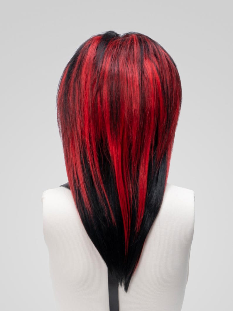 Emo Wig Scene Kid, Black Wig Red, Medium Length Wig Shag, Alternative ...