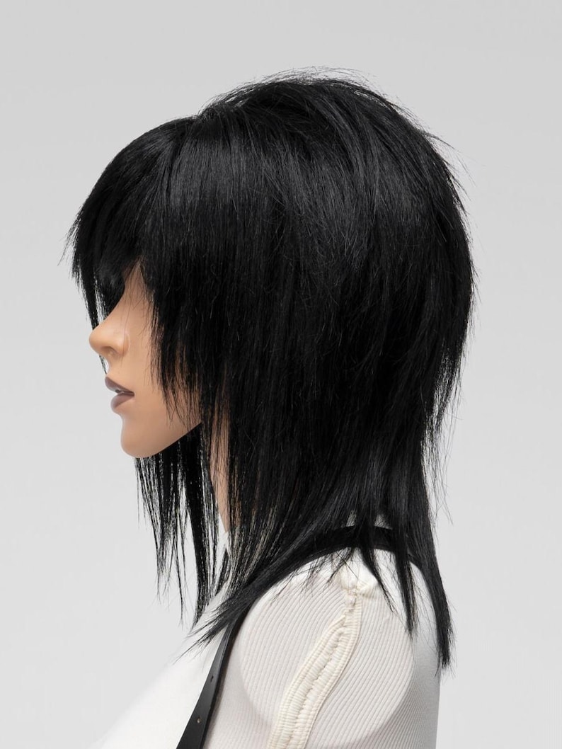 Emo Scene Hair Wig - Jet Black Human Hair Wig, 360 Spiky Wig With Side ...