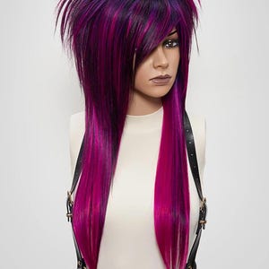 Pink Wig Purple, Bang Wig Side Part, Shag Wig Layered, Alternative Wig ...