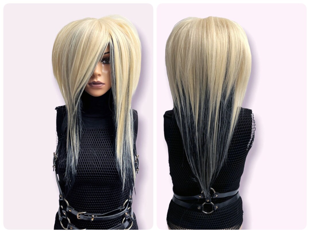 Wigs Ombre Emo Wig Blonde Full Density Wigs Balayage Bangs Wig Edgy ...