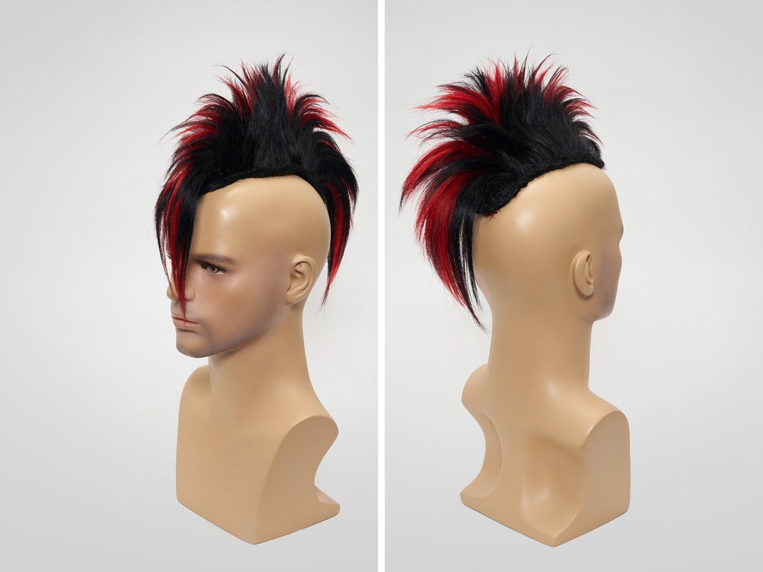 Cyberpunk Headpiece, Mohawk Cosplay Wigs, Cybergoth Black Red Costume ...