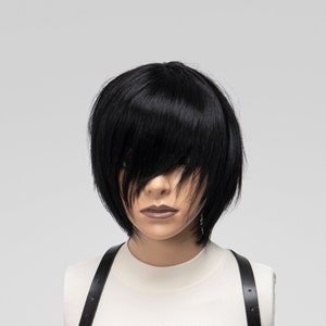 Black Wig Human Hair, Emo Wig Scene Kid, Bob Wig Short, Bang Wig Side ...