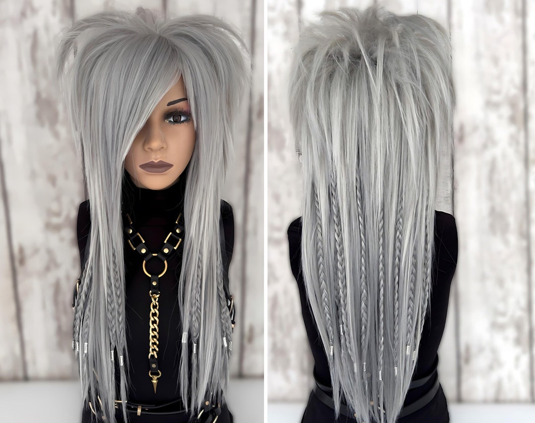 Gray Boho Braid Wig Bangs, EMO Scene Wig Men Women, Beehive Spiky Wig ...