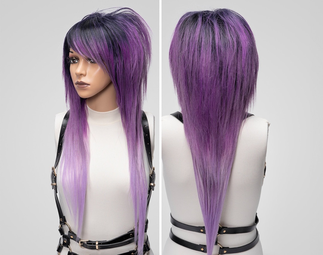 Scene Anime Cosplay Wig Commission, Purple Straight Long Wig With Bangs ...