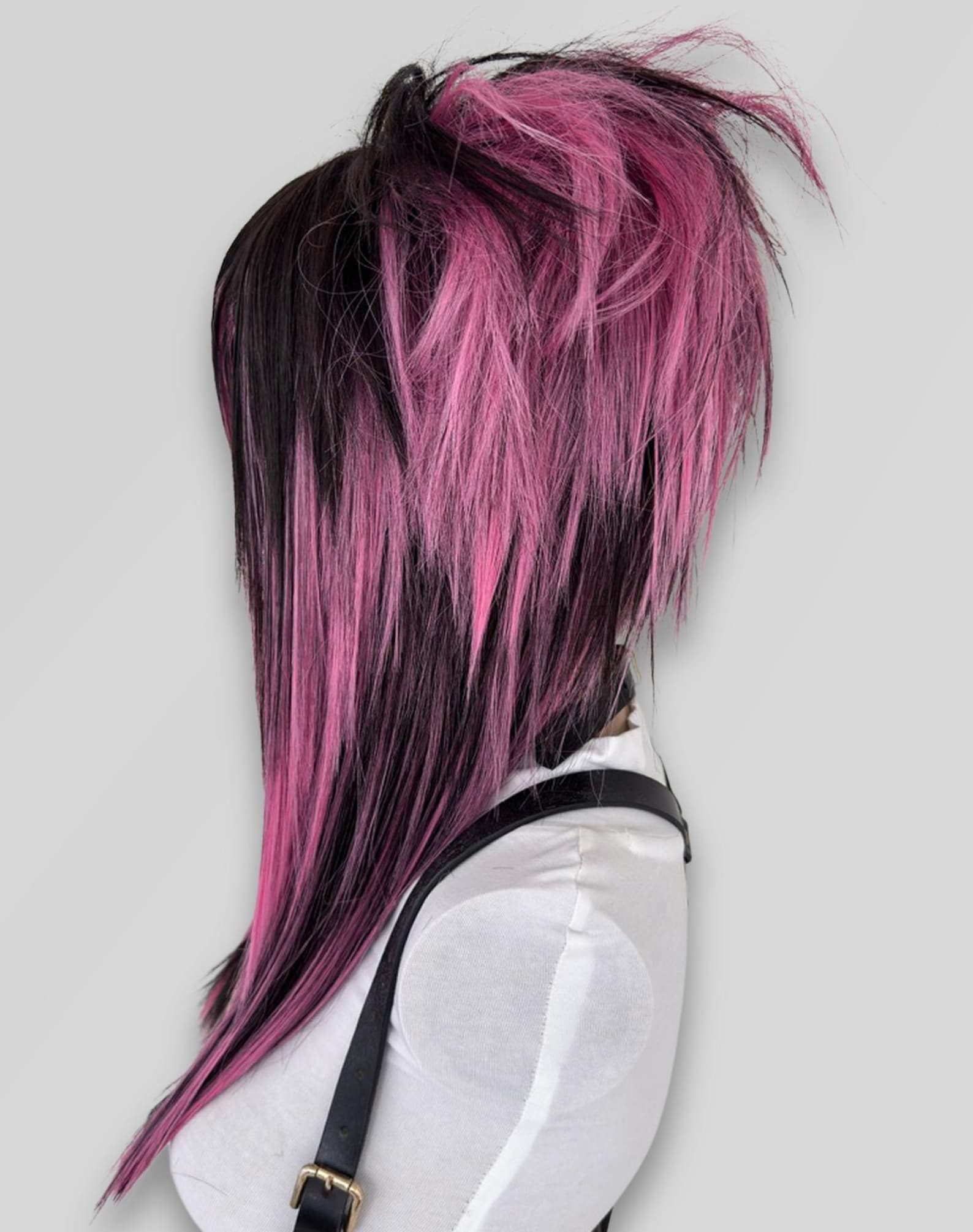 Brown and Pink Emo Wig – Long Layered Cut With Side Bangs, 360 Silk Top ...