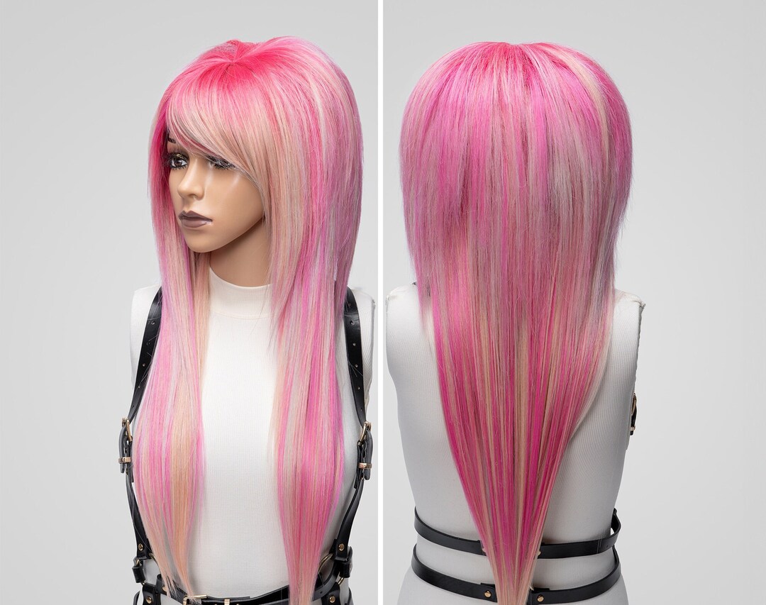 Emo Scene Wig Pink, Alternative Wig Goth, Long Layered Wig Side Bangs ...