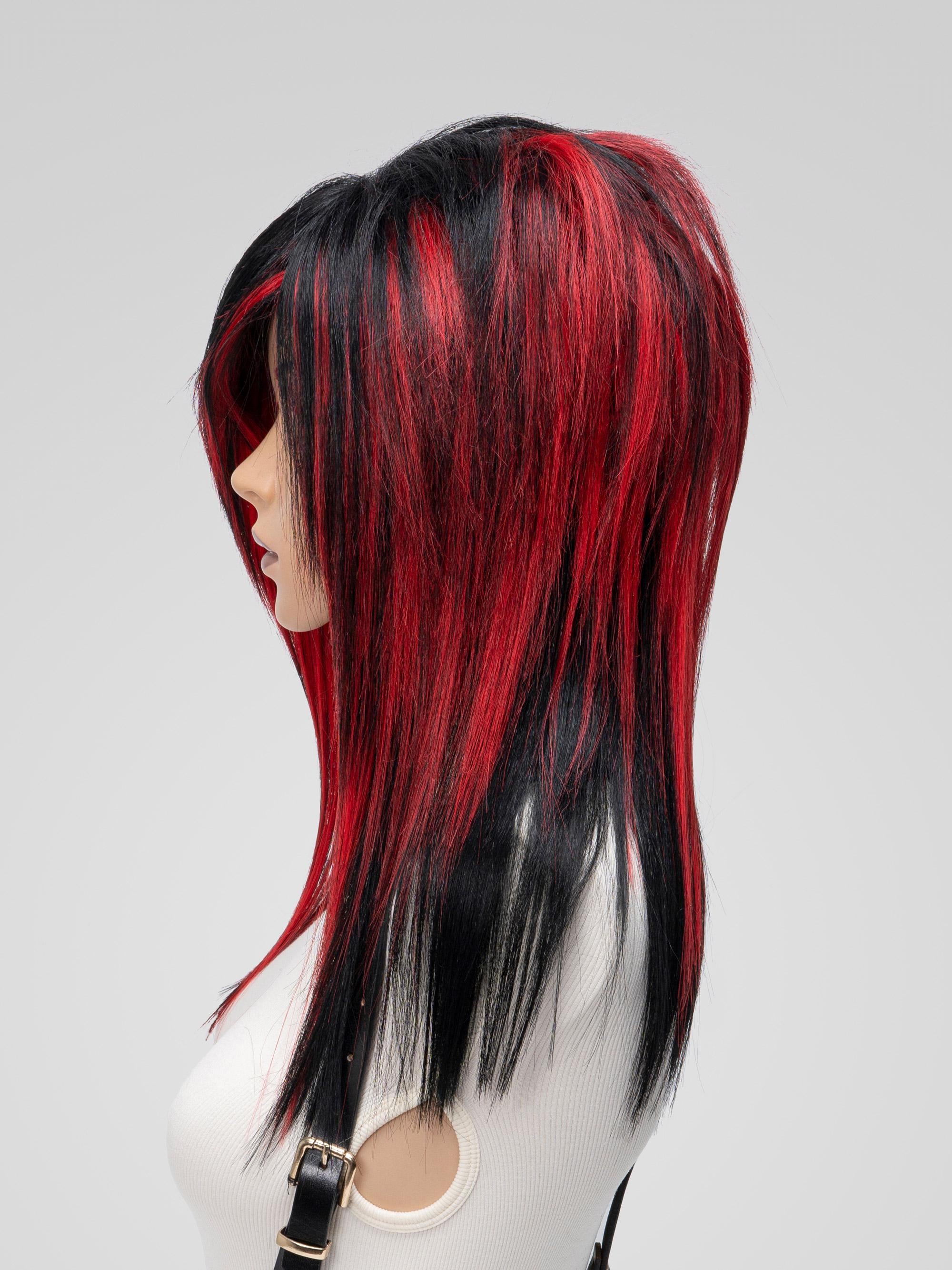 Emo Wig Scene Kid, Black Wig Red, Medium Length Wig Shag, Alternative ...