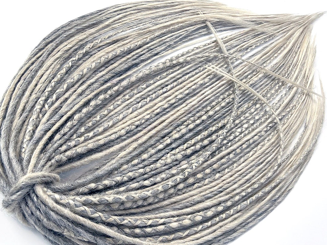 Boho White Single Double Ended Dreads Full Set, Silver Grey Accent ...