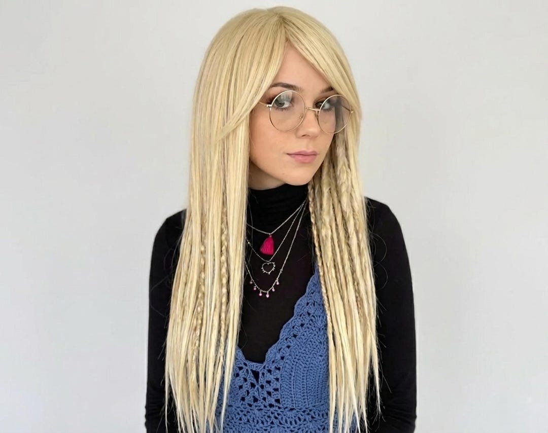Platinum Blonde Dreadlock Wig – Partial Faux Locs Wig With Bangs, Boho ...