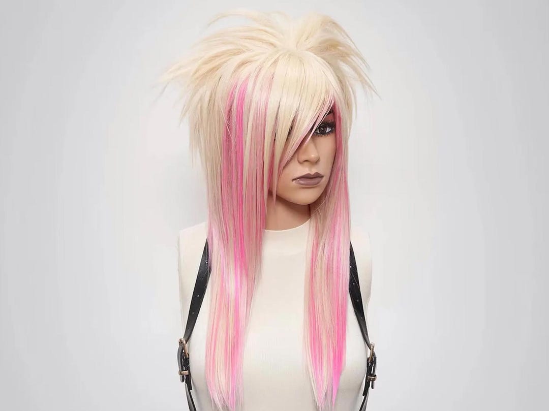 Emo Wig Scene Kids, Cosplay Wig Commission, Platinum Blond Wig Pink ...