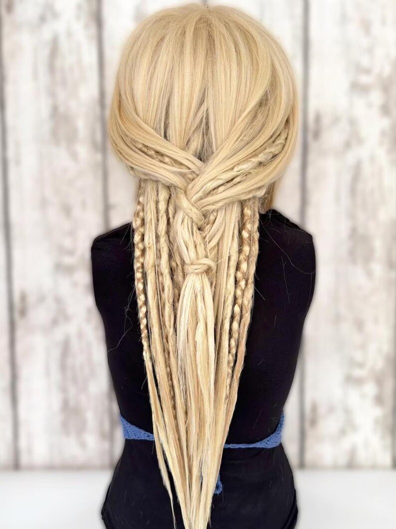 Platinum Blonde Dreadlock Wig – Partial Faux Locs Wig With Bangs, Boho ...