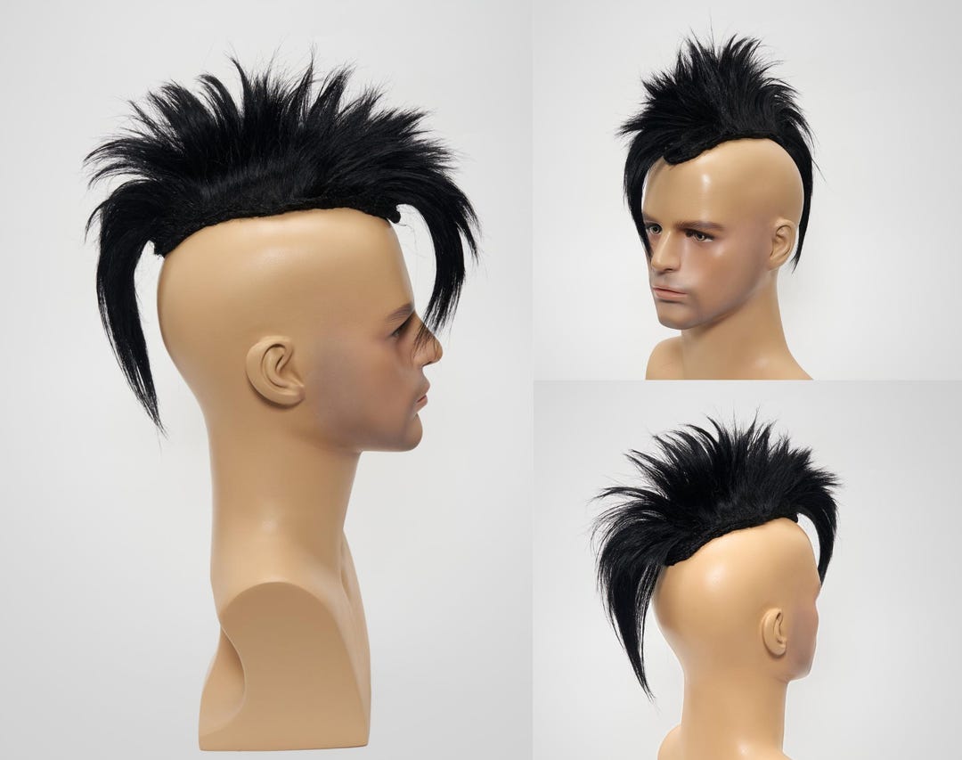 Feather Mohawk Wig Black, Spike Mohawk Warrior, Goth Punk Wig Halloween ...